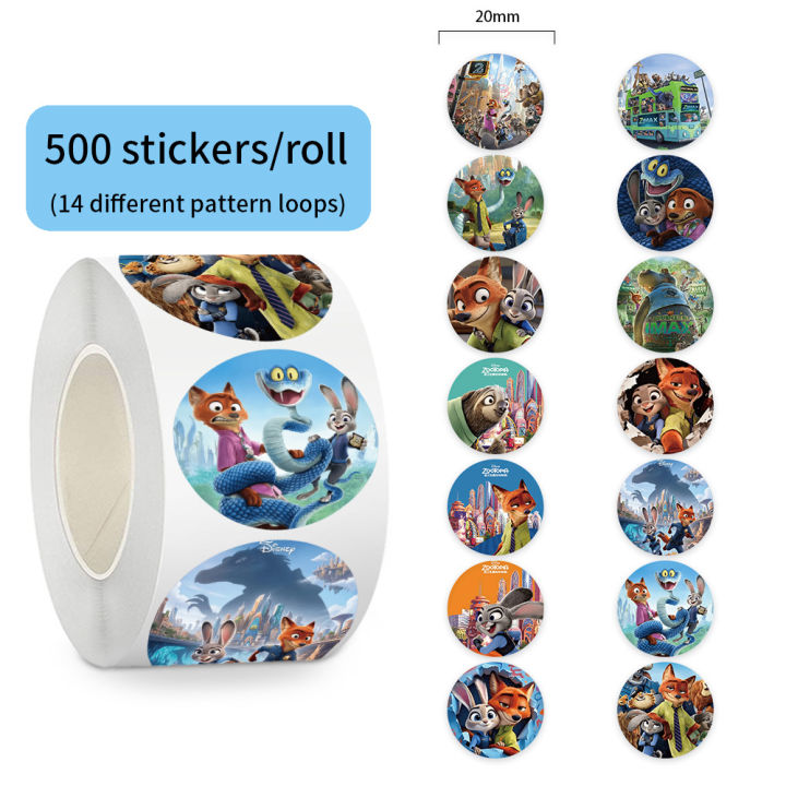 500pcs/roll Kawaii Cartoon Disney Zootopia 2 Sealing Stickers Anime ...