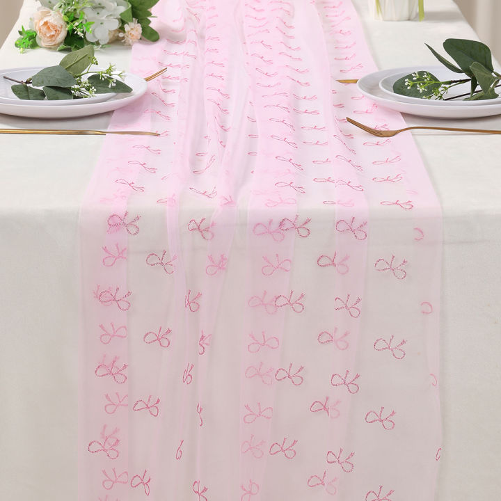 Pink Bow Theme Birthday Table Runner Girls Pink Bow Birthday Decoration ...