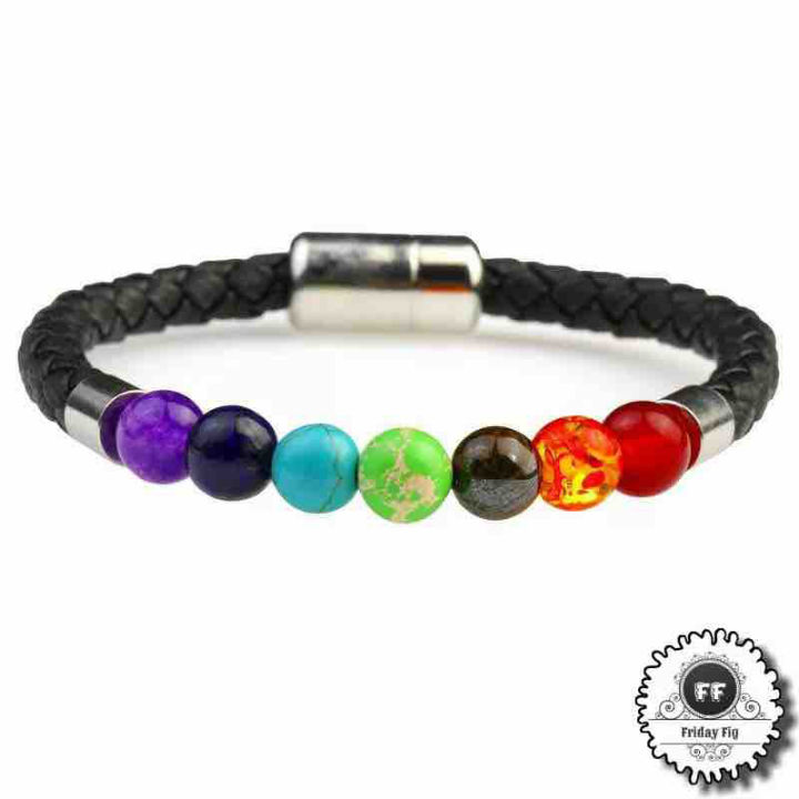 Trendy 8mm Seven-Color Rainbow Seven Chakra Natural Stone Magnetic ...