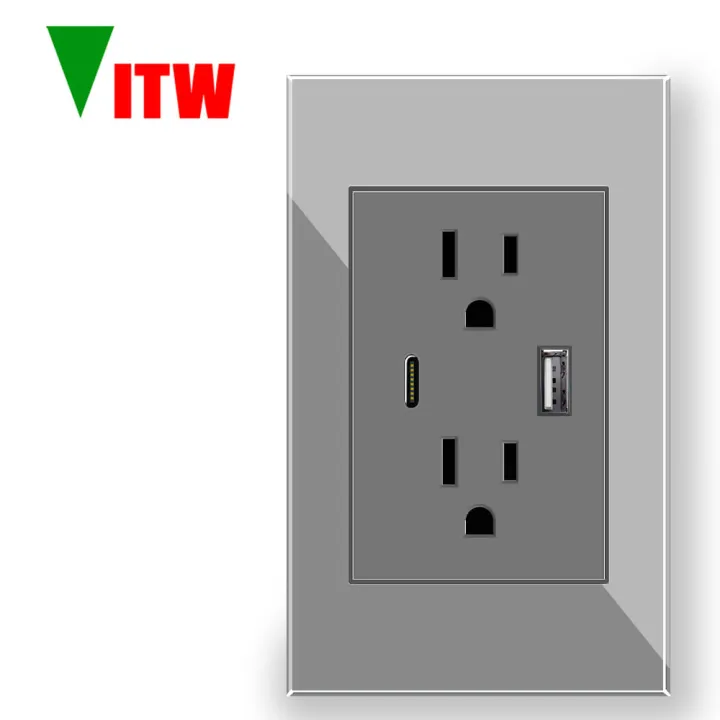 Vitw 15A American dual USB power socket, A+C charging port, tempered ...