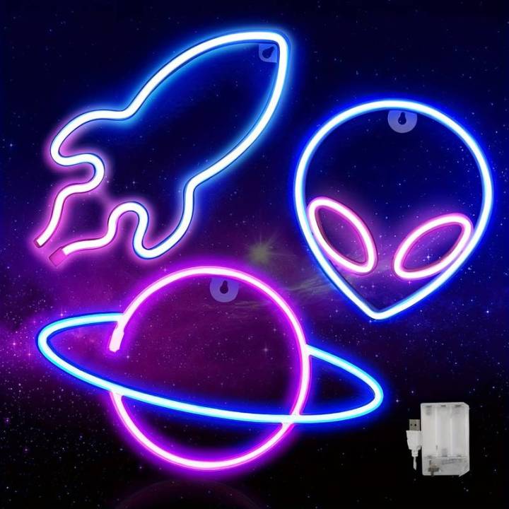 Party Neon Light LED Aliens ET Earth Planet Rocket Led Night Light for ...