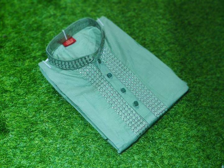 olive colour slab cotton good looking panjabi olive lover mens panjabi ...