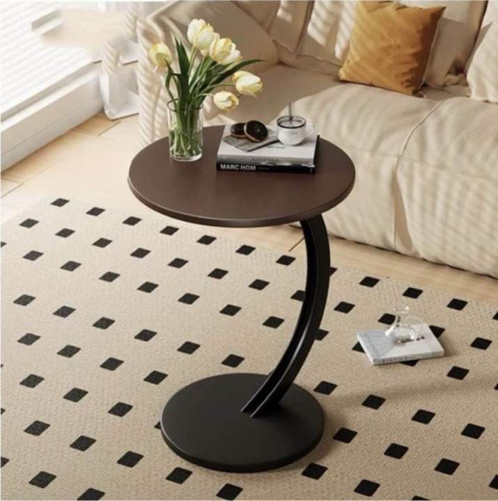 C Shaped Side Table, Modern End Table for Small Spaces, Minimalist Couch Side Tables with Metal ...