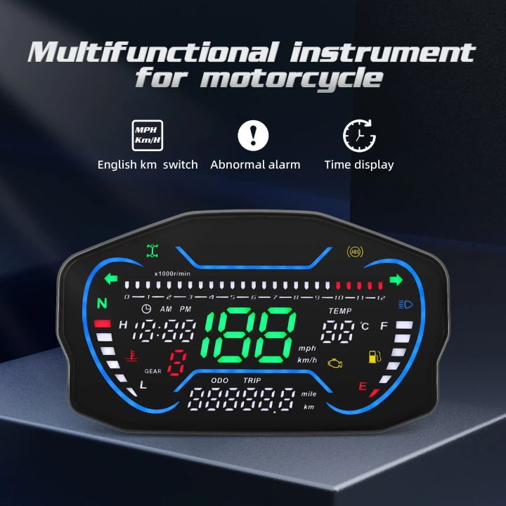 Digital Motorcycle Speedometer LED Dashboard 12000 RPM Tachometer Gauge ...