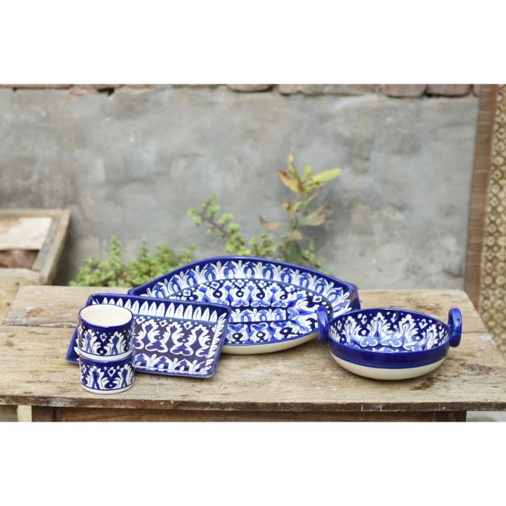 5 Piece Set|Handmade and Handpainted |Blue Pottery |Dinnerware ...