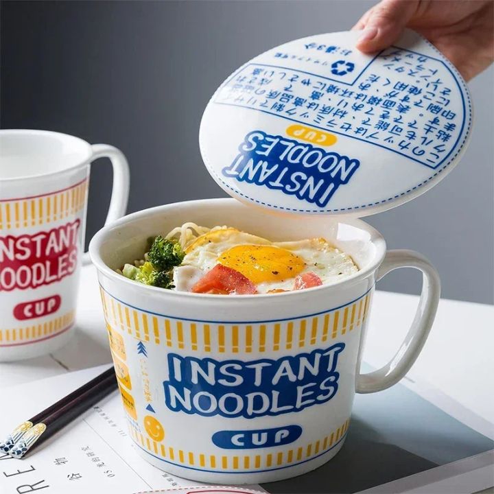 Hot Sale Ceramic Instant Noodle Bowl With Handle Large Capacity instant ...