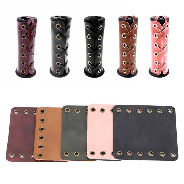 PU Leather Grips Motorcycle Handle Grip Throttle Covers Retro Wraps ...