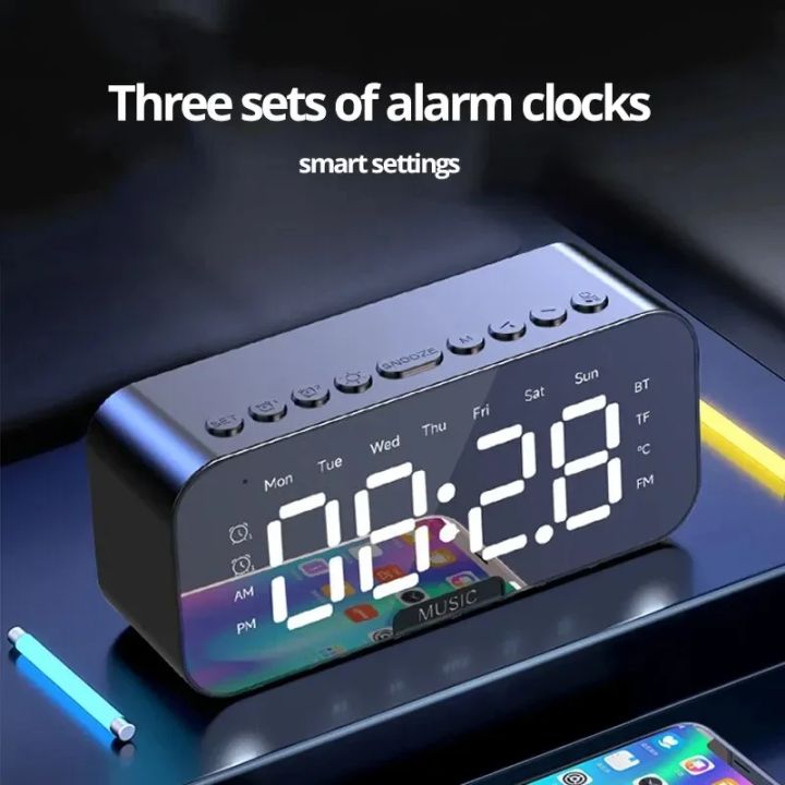 1pc LED Digital Alarm Clock with Bluetooth ,Speaker Mirror Bedroom ...