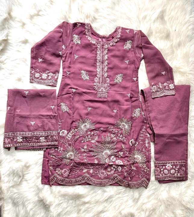 Purple Colour Designed Kurtha Surwal For Kids | Daraz.com.np