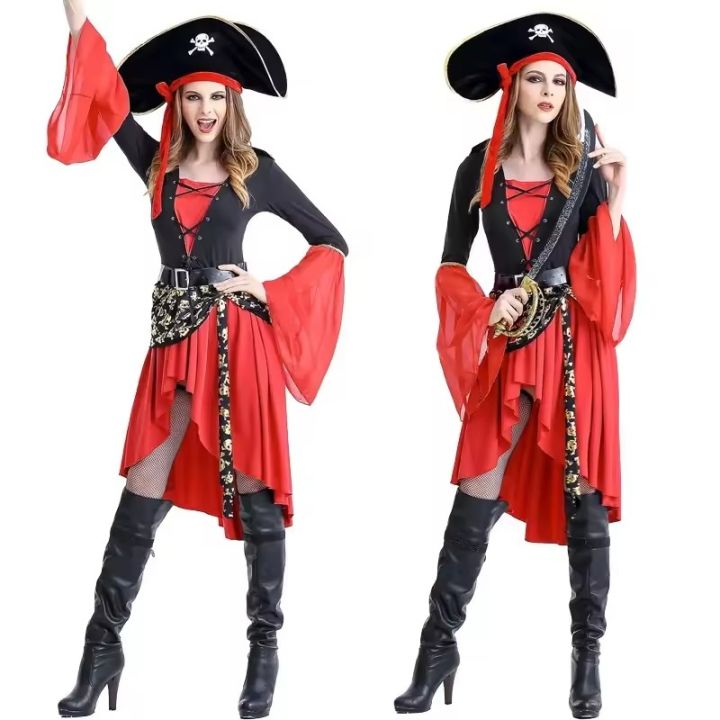Anime Caribbean Pirates Captain Costume Gothic Halloween Role Playing ...