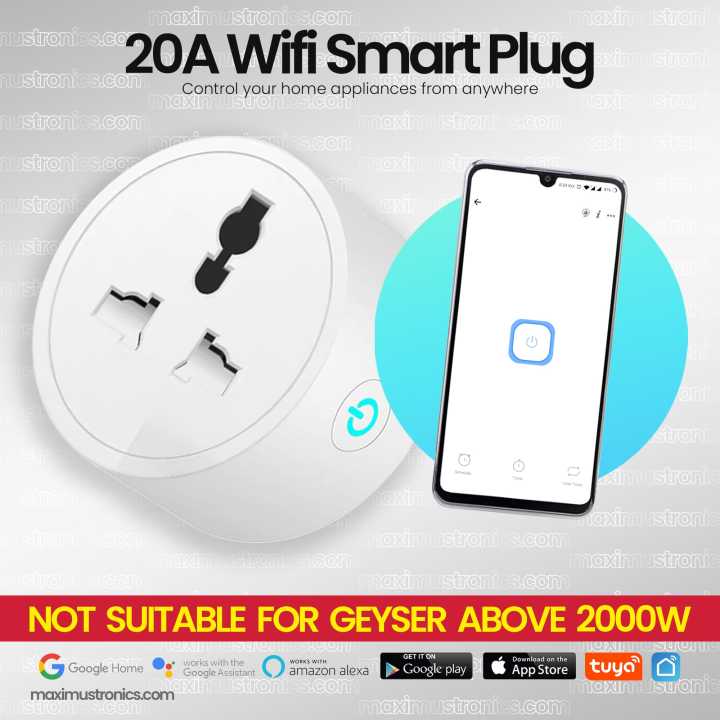 3 Pin Smart Wifi Plug Wall Socket Switch 20A 220v UK Plug back and ...