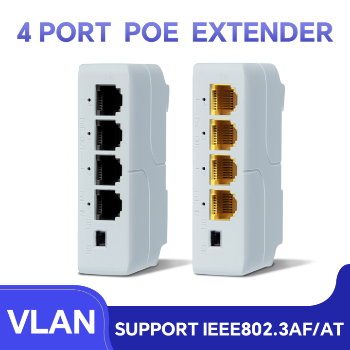 4 Port 100/1000M POE Extender Gigabit Network Switch Repeater IEEE802.3af/at Plug&Play for PoE ...