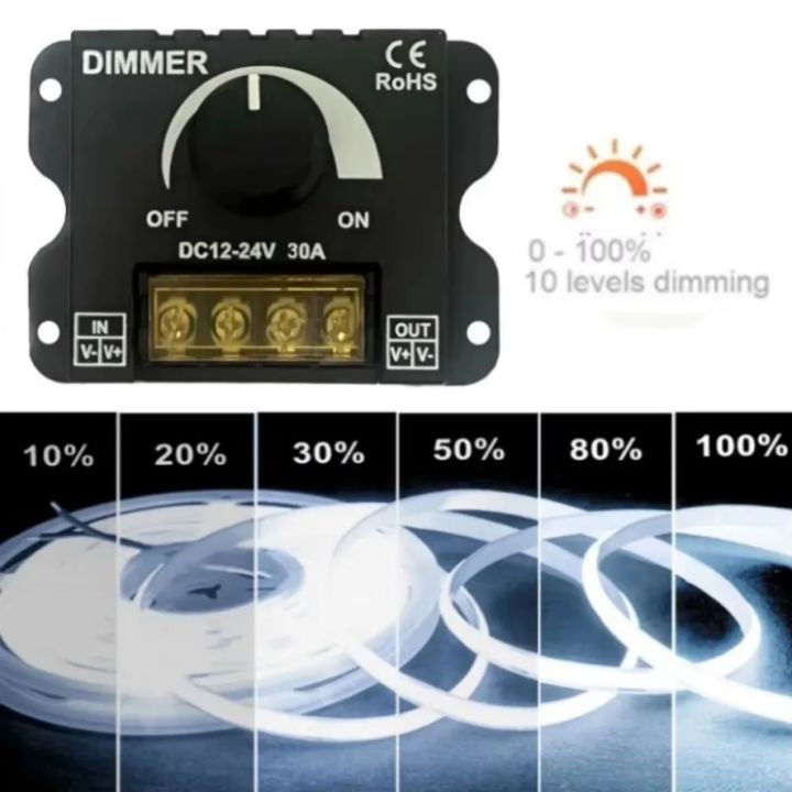 LED Dimmer Controller DC12V-24V 30A Low Voltage With 3 Key RF Wireless ...
