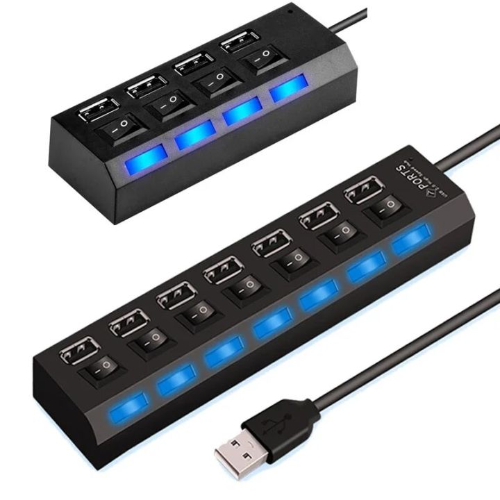 4/7 Ports USB HUB 2.0 Adapter Expander Multi USB Splitter Multiple Extender with LED Lamp Switch ...
