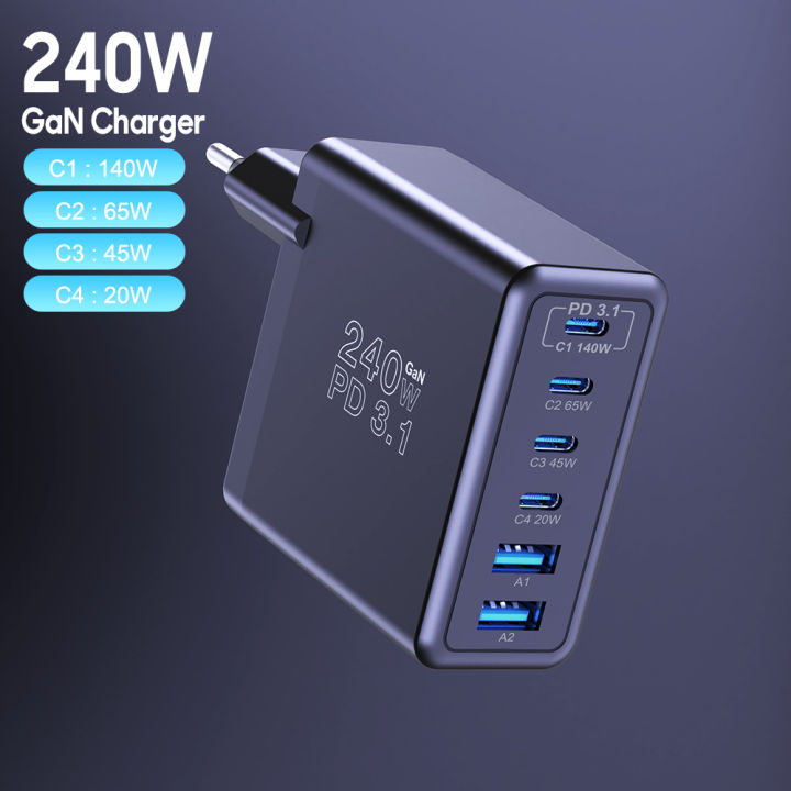 240W USB C Wall Charger 6 Ports GaN Type C PD3.1 140W PPS 45W Super ...