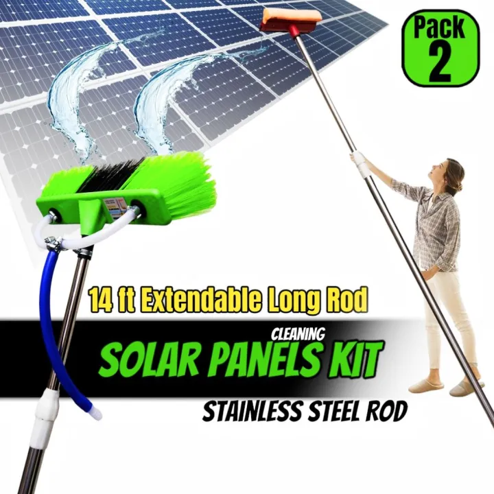 solar panels cleaning Brush with Water system & solar wipe & sponge ...