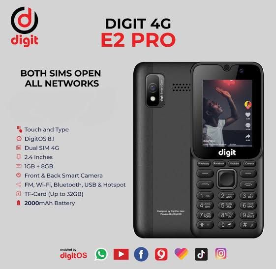DIGIT 4G E2 PRO TOUCHSCREEN 1GB 8GB 2.4 INCH DUAL SIM 4G HOTSPOT KAIOS ...