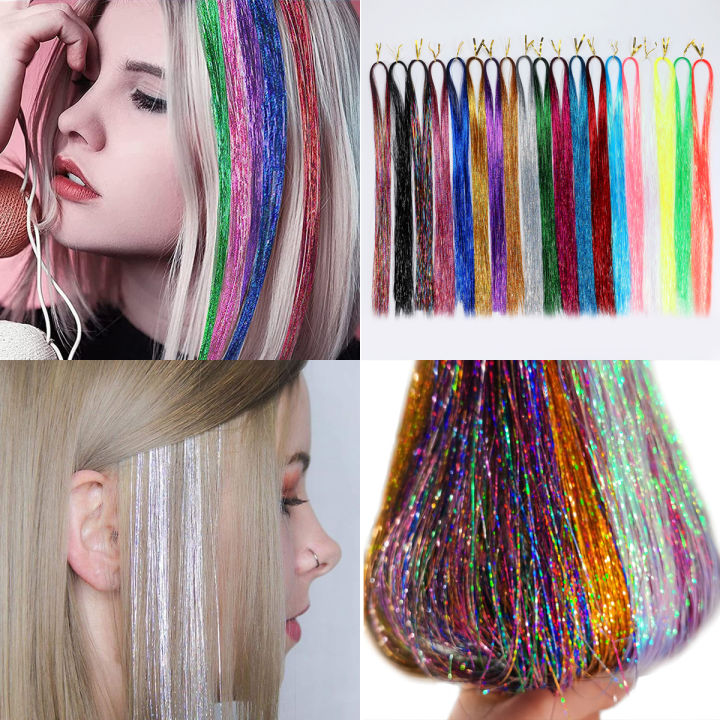 1PC Synthetic Shiny Threads 24 Colors Glitter Hair Tinsel Silk Hair ...