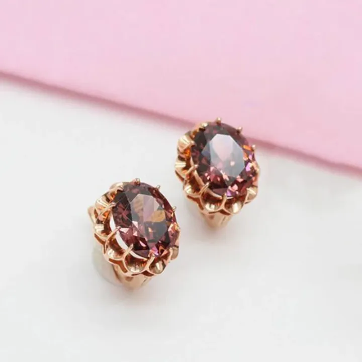 light luxury fashion inlaid ruby flowers earrings for women classic Red ...