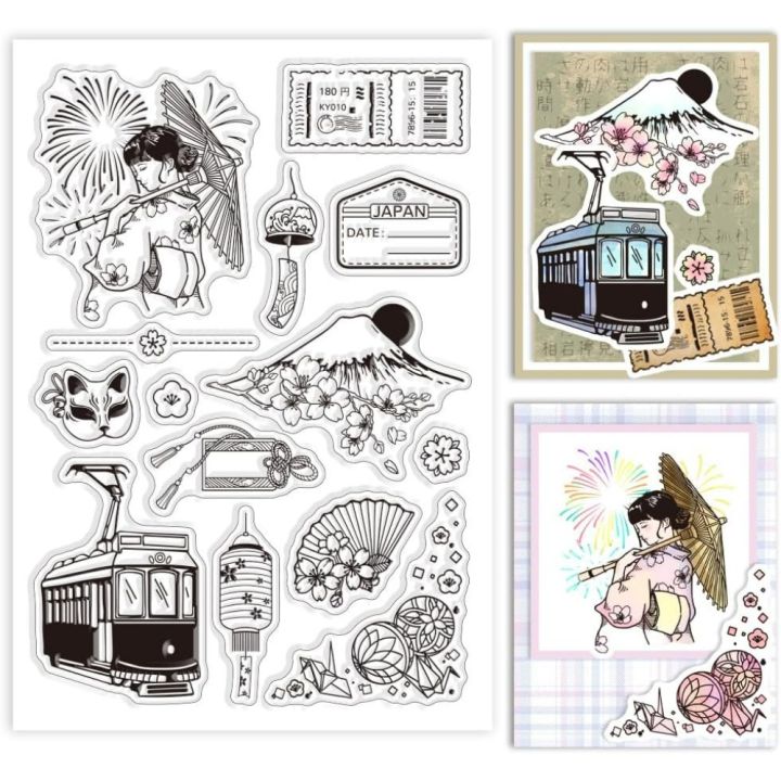 Japan Travel Sightseeing Clear Stamps Mt. Fuji Firework Cherry Blossoms ...