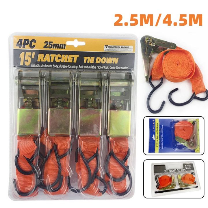 2.5M/4.5M Tie Down Belt Truck Lashing Car Cargo Ratchet Strap Tension ...