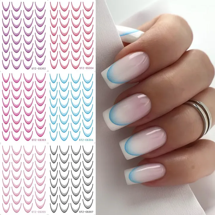 6pcs Gradient French Line Manicure Nail Art Stickers Self-Adhesive ...
