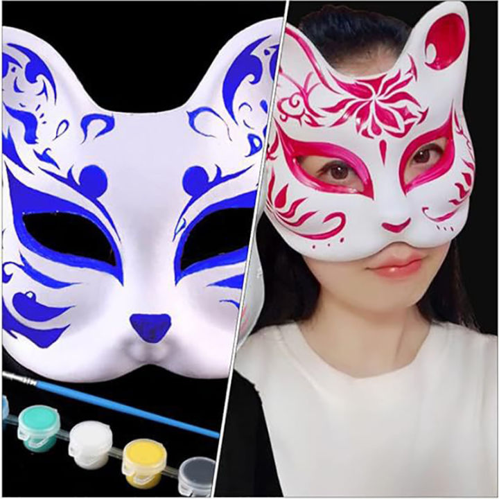 White Embryo Pulp Anime Fox Mask Painting Handmade Diy Cosplay Animal ...