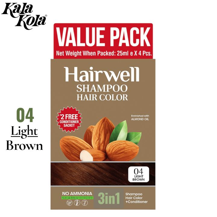 Kala Kola Hairwell Shampoo Hair Color - 04 Light Brown (Value Pack) - 4 ...