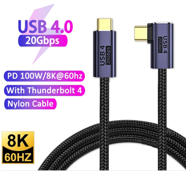 USB4 Thunderbolt 4 Data Cable 90 Degree PD 100W 5A 20Gbps 8K@60HZ Fast ...