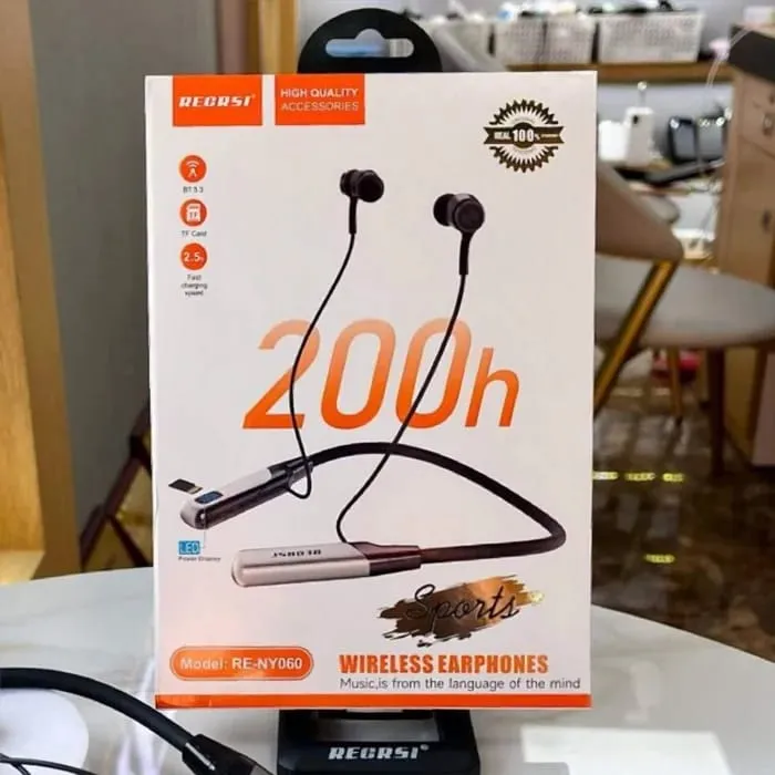 Recrsi wireless Neckband Bluetooth Earphone RE-NY060 চার্জিং ব্যাকআপ ...