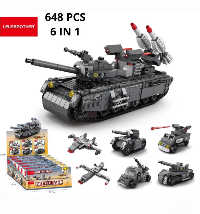 MN MODEL LELE Battle Tank Military Vehicles lego 648 pcs 6 in 1 Bricks ...