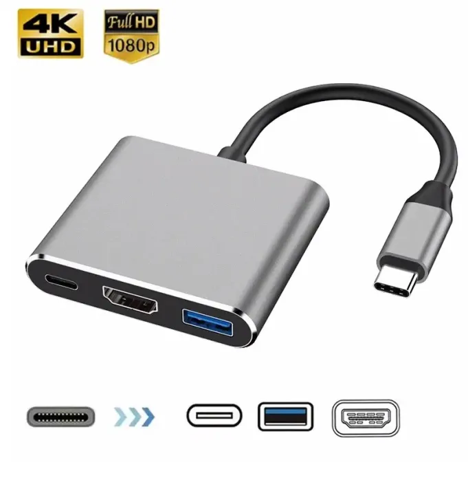 3 In 1 Usb-C Usb Hub Male To Female Hdmi-Compatible 4k Usb 3.1 Type-C ...
