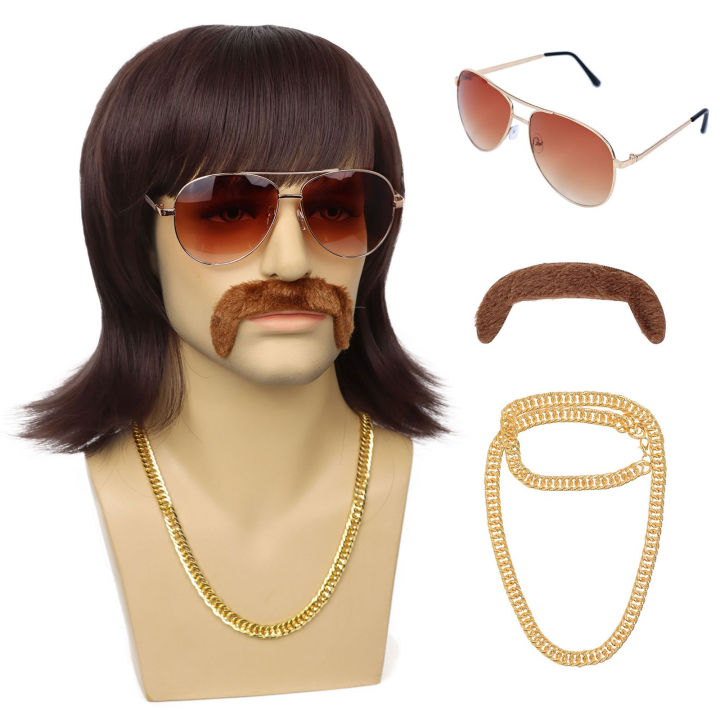 Synthetic Mullet Wig Short 70s Disco Outfit for Men Wig Mustache ...