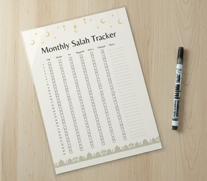 Monthly Salah Tracker – Reusable Dry Erase Islamic Prayer Tracking ...