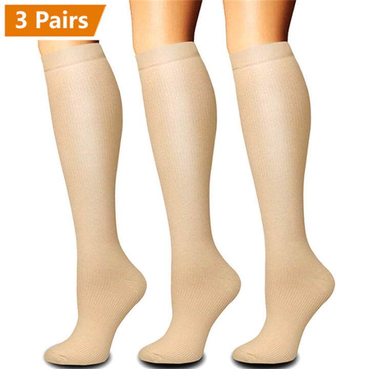 3 Pair Compression Socks Knee High Varicose Veins Stockings Men Women ...
