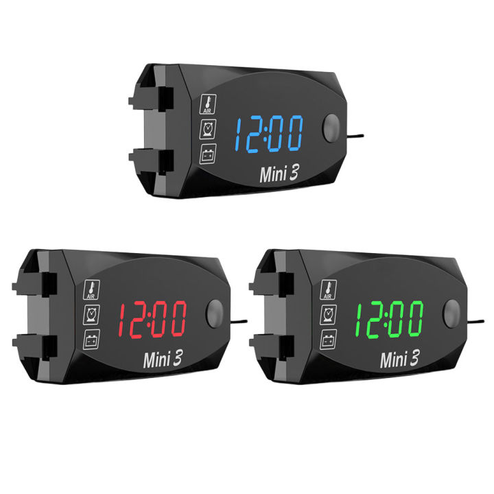 12V Moto Temperature Clock Waterproof 3 in 1 Motobike Thermometer ...