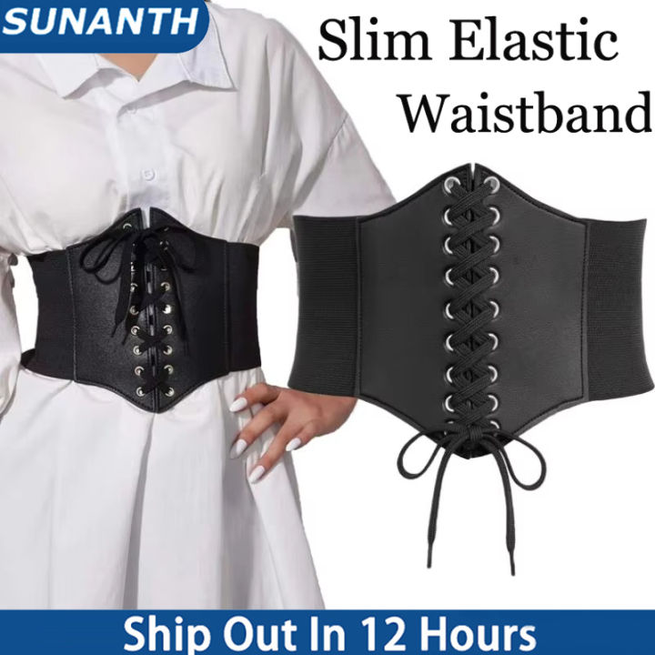 Fashion Slim Elastic Pu High Waist Belt Women Vintage Elegant Simple ...