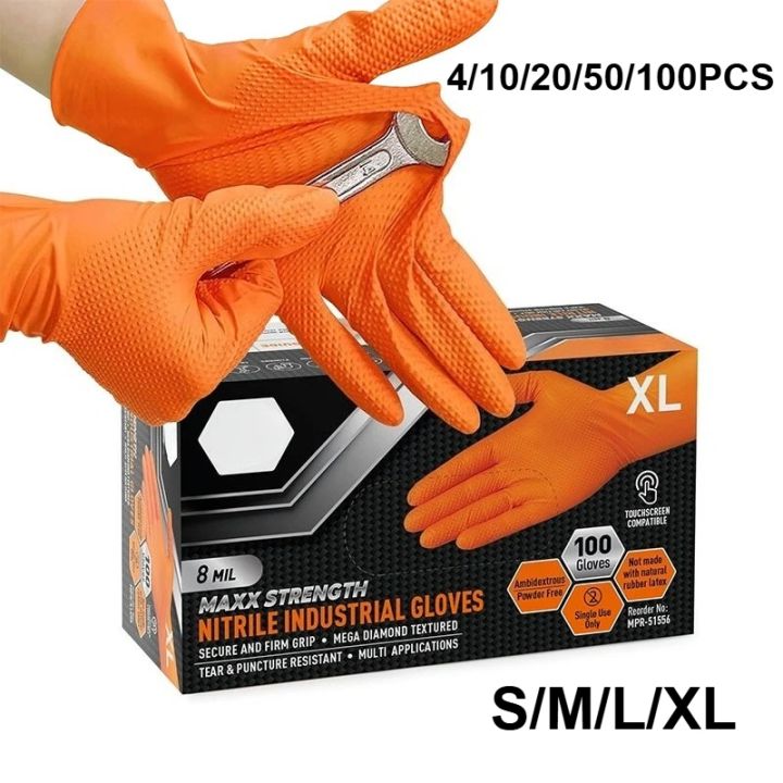 8 Mil Heavy Duty Industrial Orange Disposable Nitrile Gloves Diamond ...