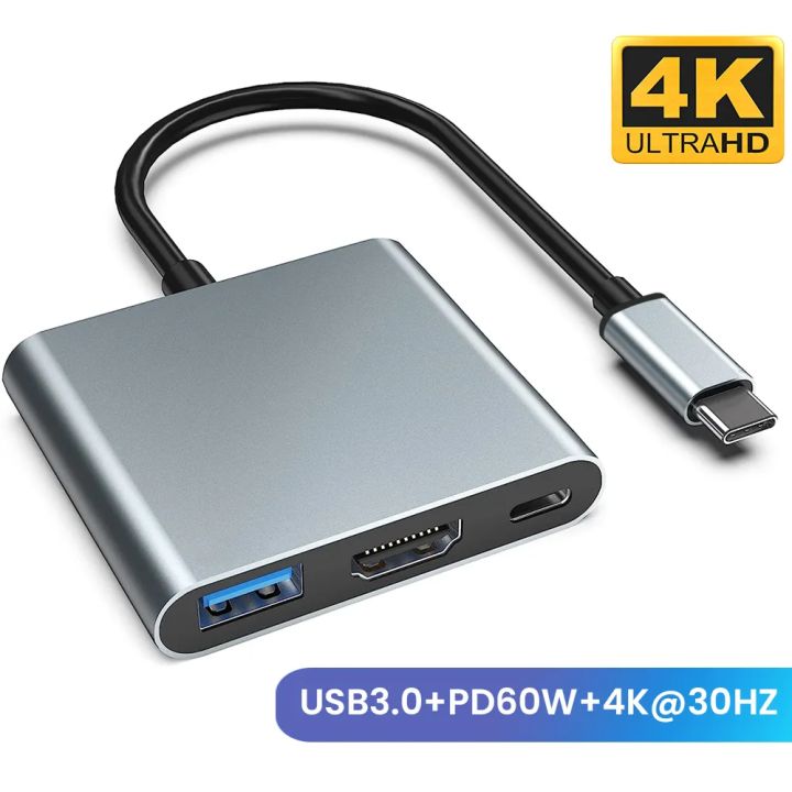 3-in-1 USB C Hub with 60W Type C Power Delivery 4K HDMI Square Portable ...