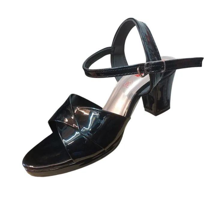 Black shining bowtie heels with 2 inch blockheels by choiceit footwears new arrival ladies ...
