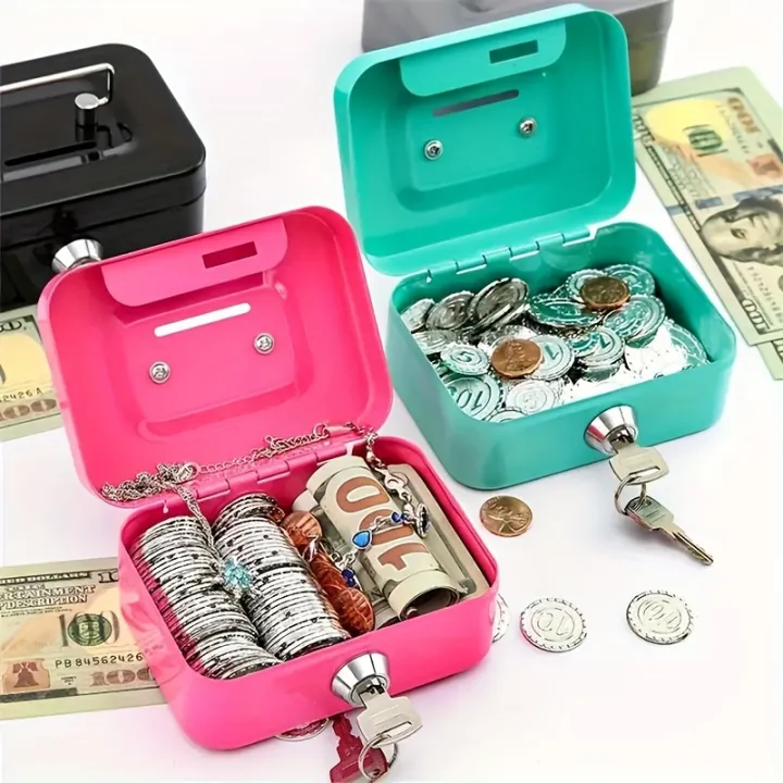 Money Safe Box Lockable Cash Box With Key,Portable Piggy Box Made Of ...