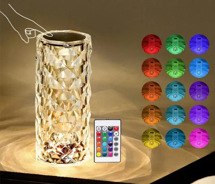 Crystal Diamond Table Lamp Color Change Touch Lamp USB Romantic Rose ...