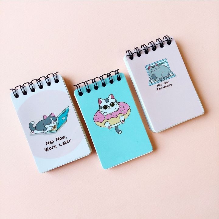 Set of 3 Cute Cat Mini Notepads Pocket Notepad Small Blank Pages ...