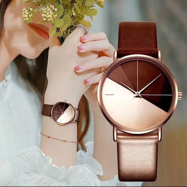 Oktime Ok Sk Casual Elegant Leather Stripe Watch For Ladies | Daraz.lk
