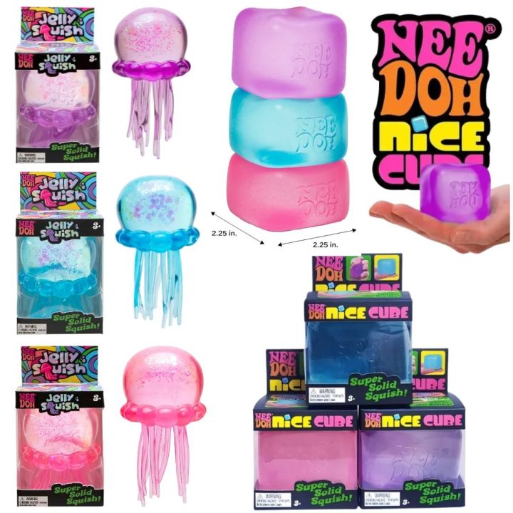 Trending Nee Doh Jellyfish & Cube Squish Toy, Soft Jelly Squeeze Stress ...