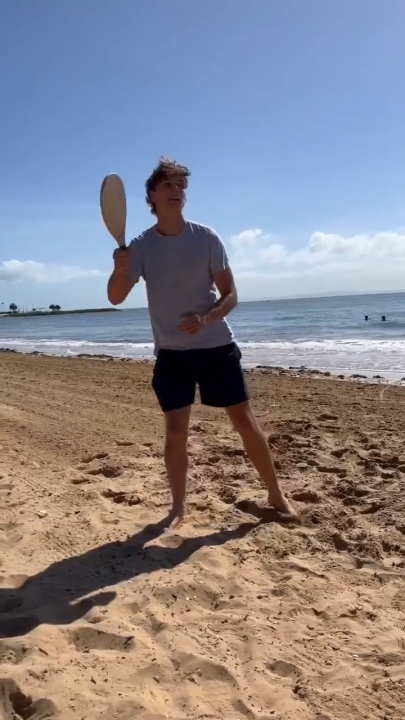 Surfminton Classic Blue and Orange Beach Tennis Wooden Paddle Game Set ...