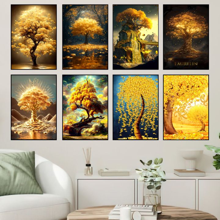 Golden Money Tree Poster Self-adhesive Art Waterproof Paper Sticker ...