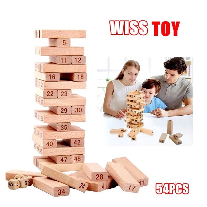 Wiss Toy 54 Pieces Number Wooden Tower Stacking Game Jenga Toy Wooden ...