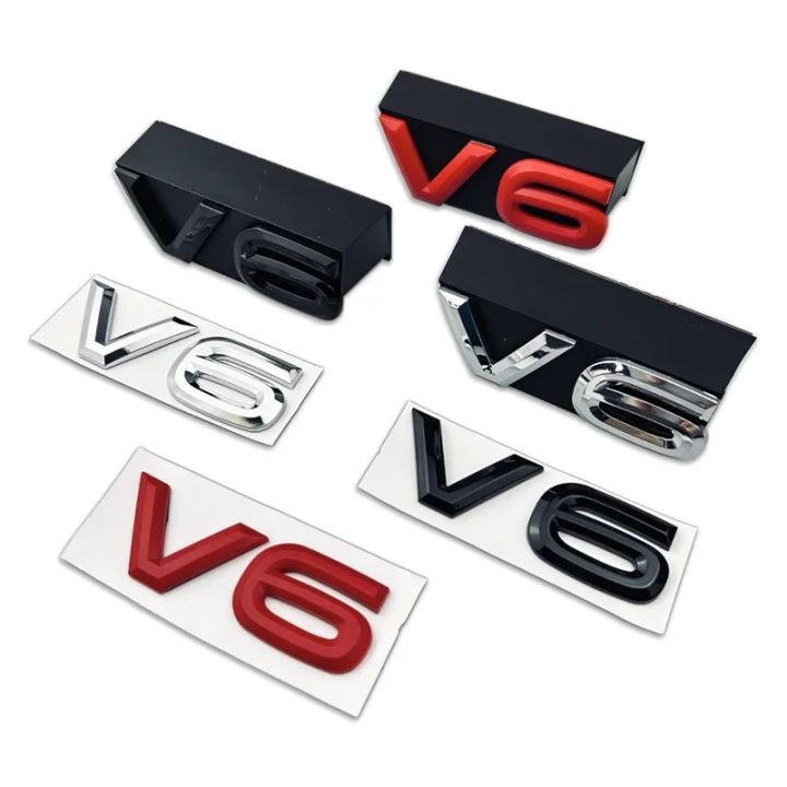 ABS V6 Logo Car Front Grille Badge Rear Trunk Emblem Side Sticker for ...