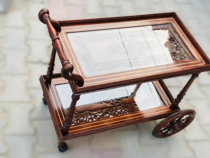 2-Step Wooden Tea Trolly with Glass Top | Daraz.pk